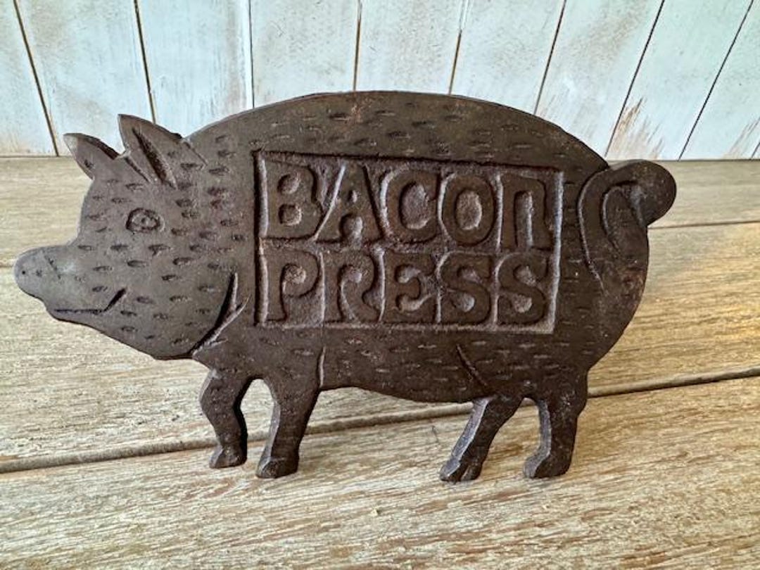 Vintage Cast Iron Pig Shaped Bacon Press With Wood Handle From the Mid ...