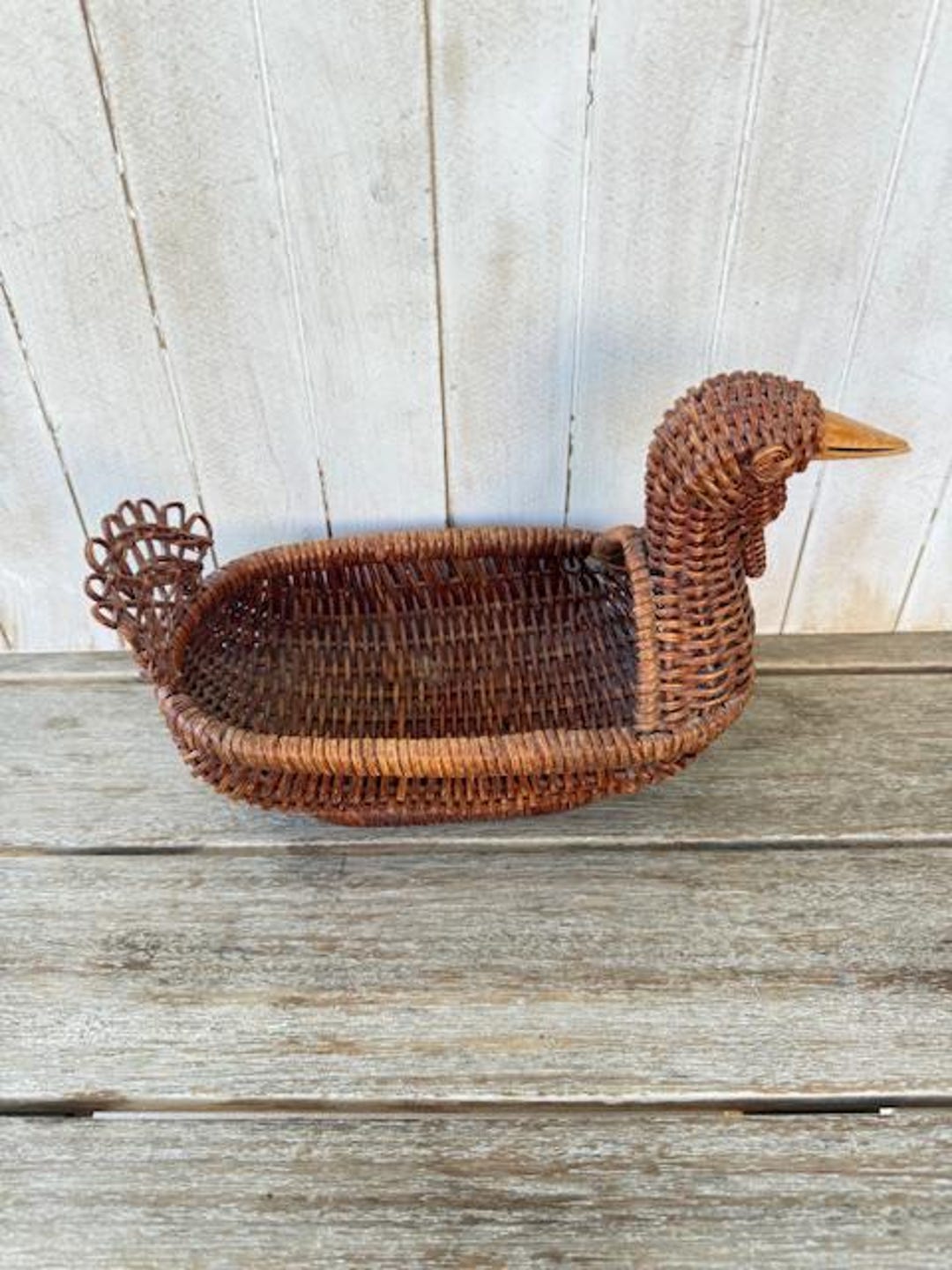 Vintage Wicker Duck Basket - Etsy
