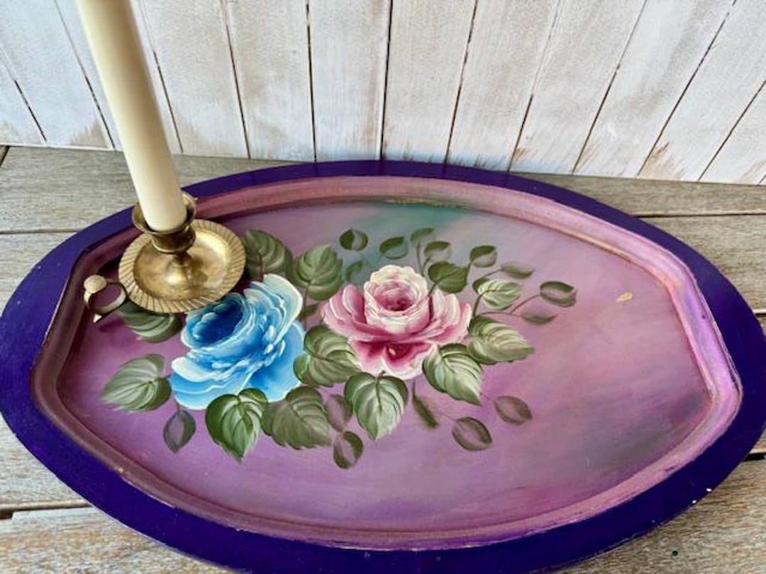 Vintage Handpainted Table Tray, Vanity Tray, Powder Room Tray. Rose ...