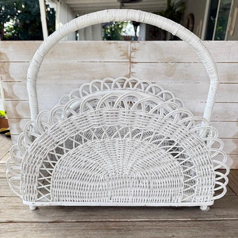 Vintage White Wicker Magazine or Record Album Storage From the 80s - Etsy