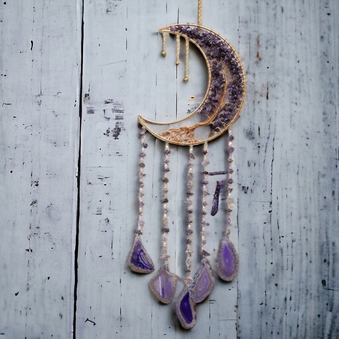Crescent Amethyst Wind Chime Bohemian Crystal Suncatcher for Home and ...