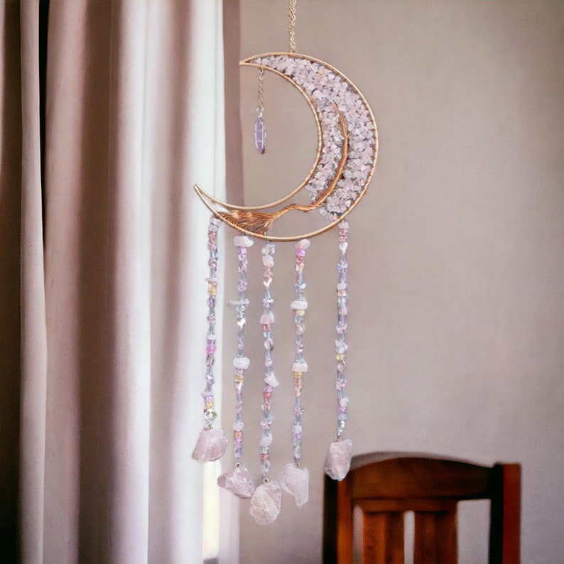 Crescent Amethyst Wind Chime Bohemian Crystal Suncatcher for Home and ...