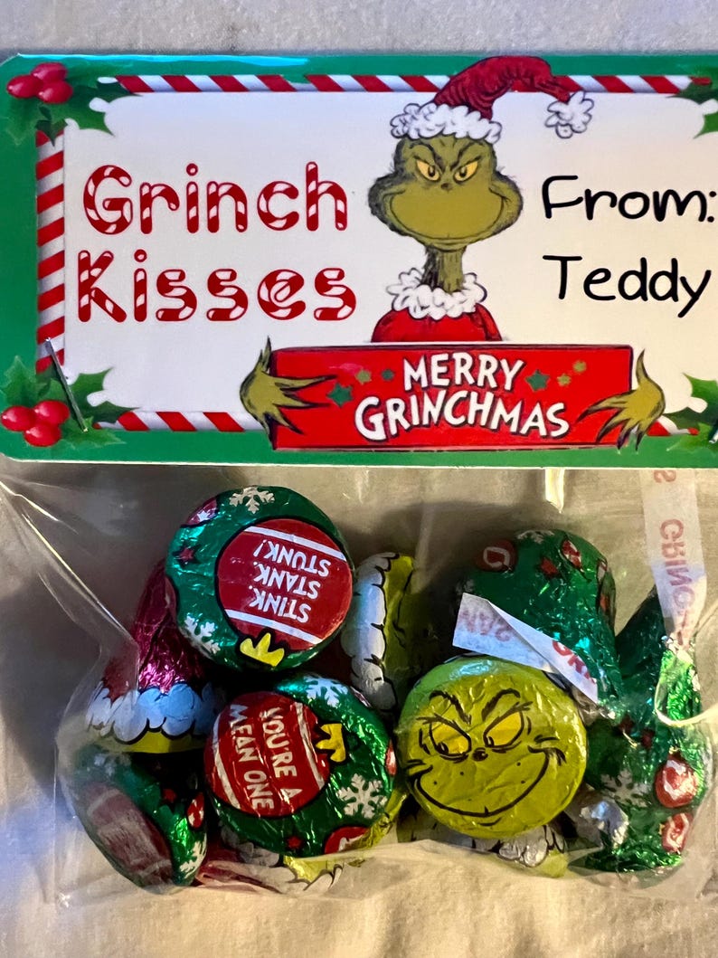 Grinch Kisses Chocolate Party Favors Christmas Candy Classroom Gift ...