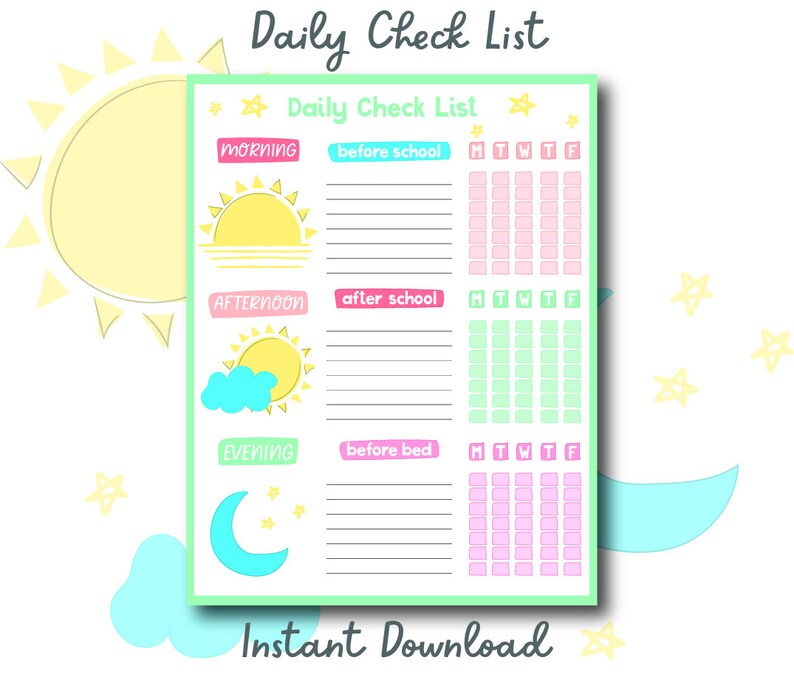 Kids Daily Check List Daily Check List Template - Etsy