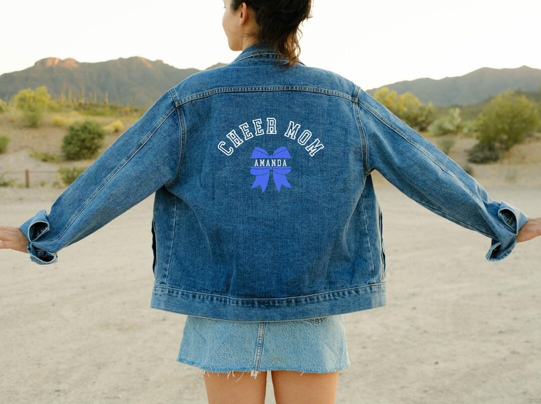 Personalized Cheer Mom Denim Jacket, Cheer Mom Personalized Pompom ...