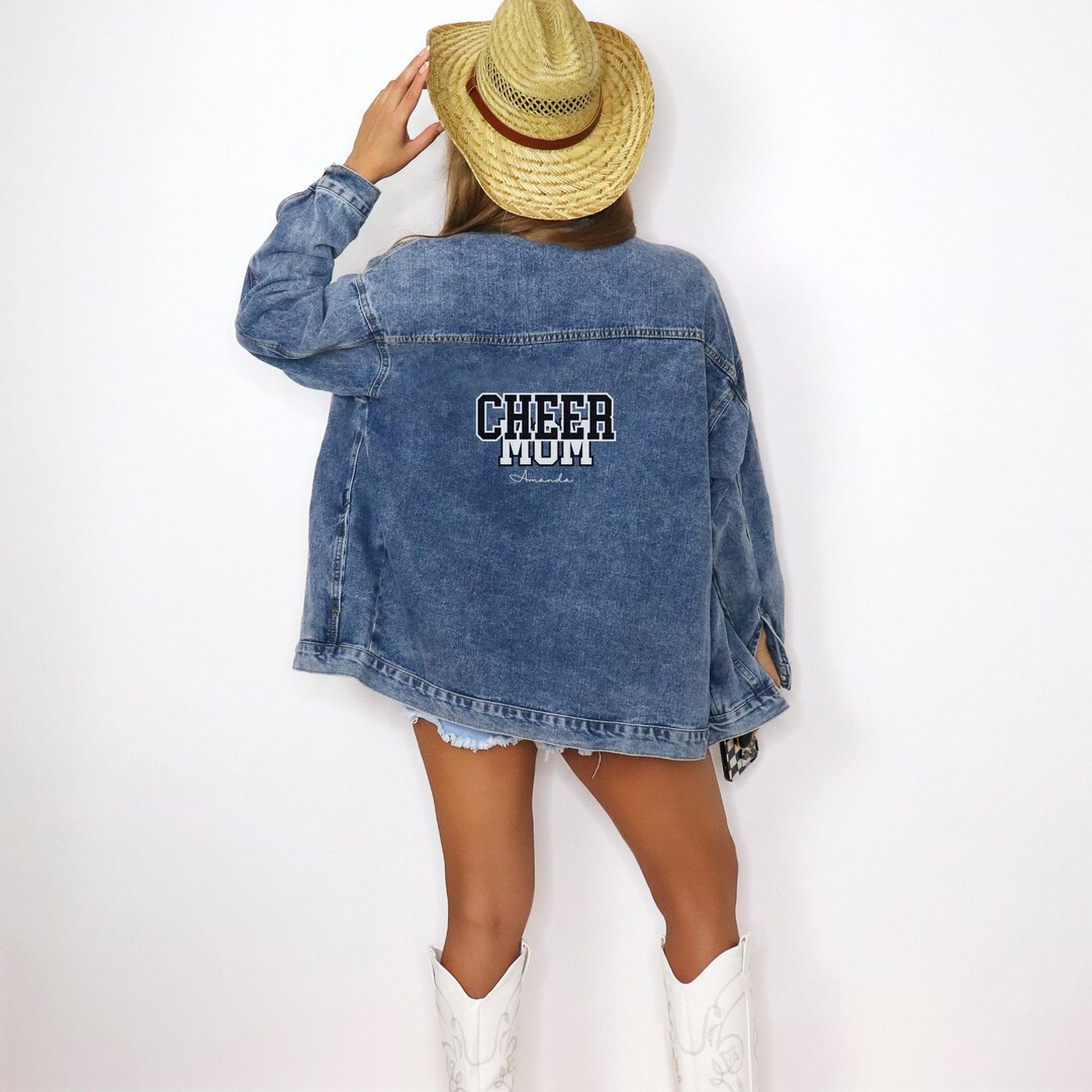 Personalized Cheer Mom Denim Jacket, Cheer Mom Personalized Pompom ...