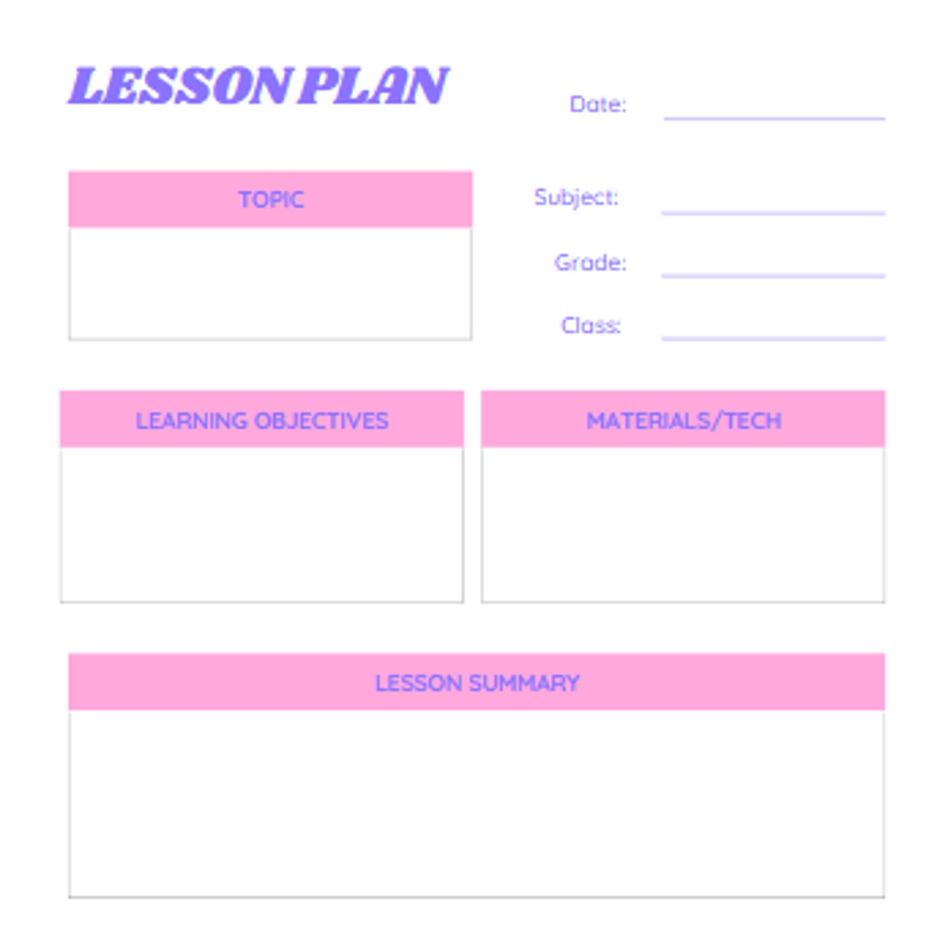 Lesson Plan Template - Etsy