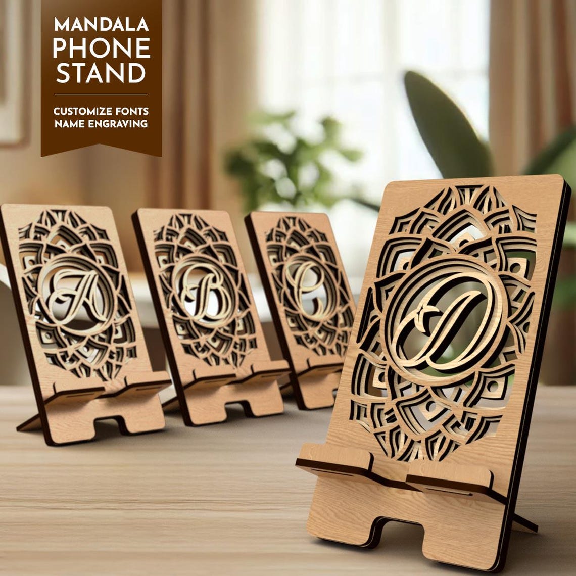 Phone Stand Customizable Monogram, Phone Stand Gift, Multilayer Mandala ...