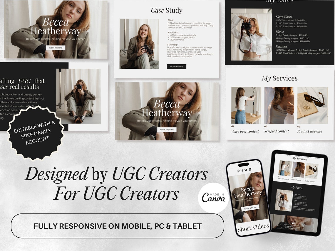 UGC Portfolio Template Canva Website Template UGC Media Kit Content ...