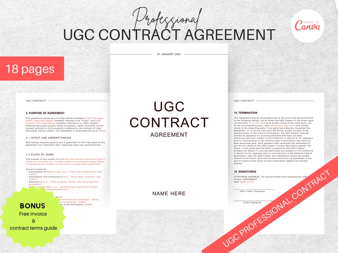 Simple UGC Contract Template for UGC Creator Professional Influencer ...