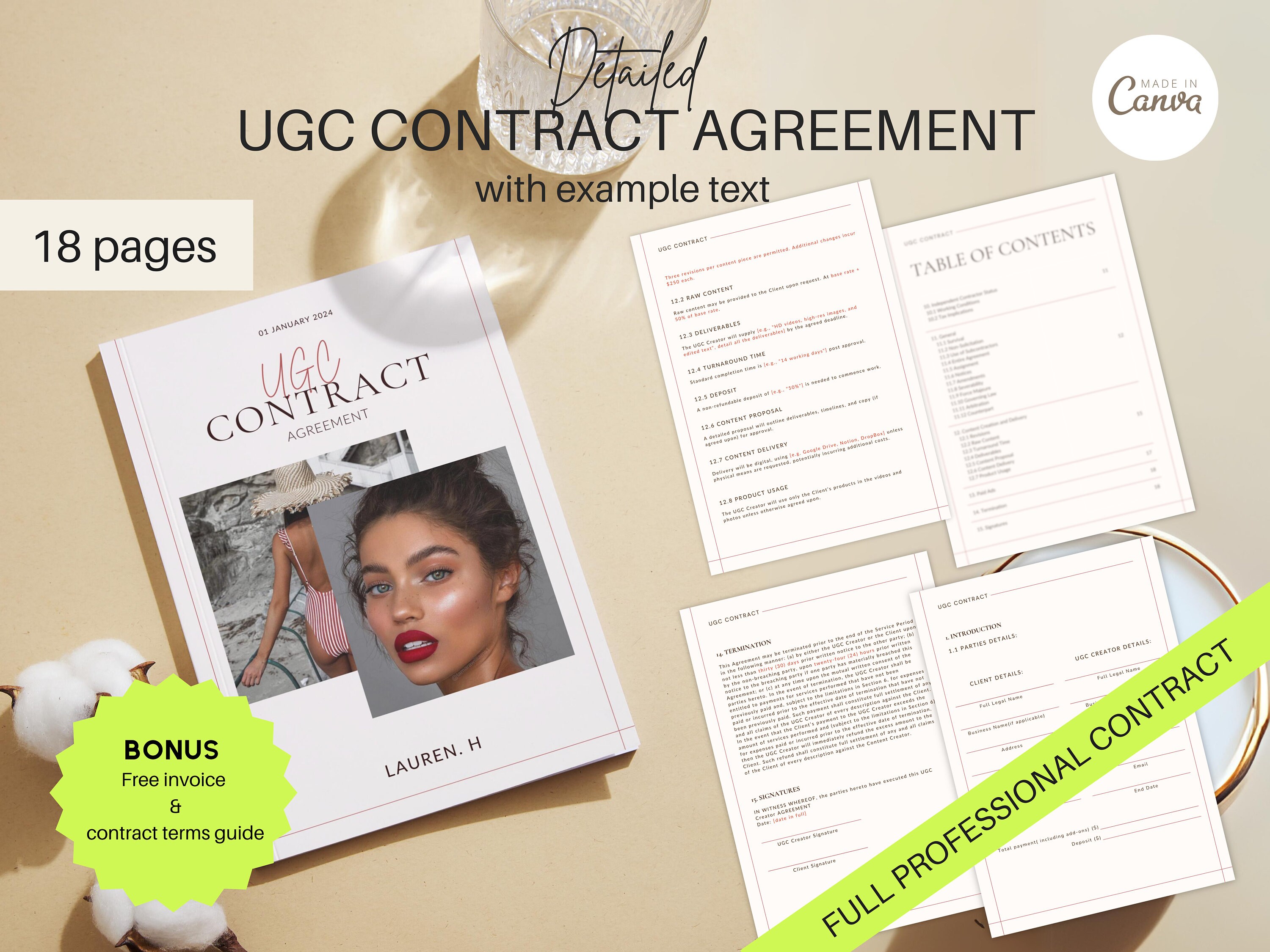 Simple UGC Contract Template for UGC Creator Professional Influencer ...