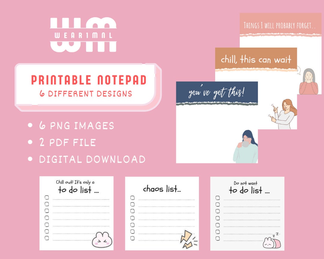 Printable Notepad Template | Cute Memopad |wear1mnlprints - Etsy