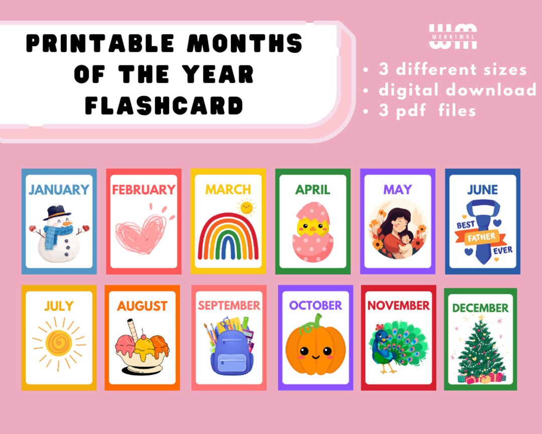 Printable Months of the Year Flashcard Template | Wear1mnlprints - Etsy
