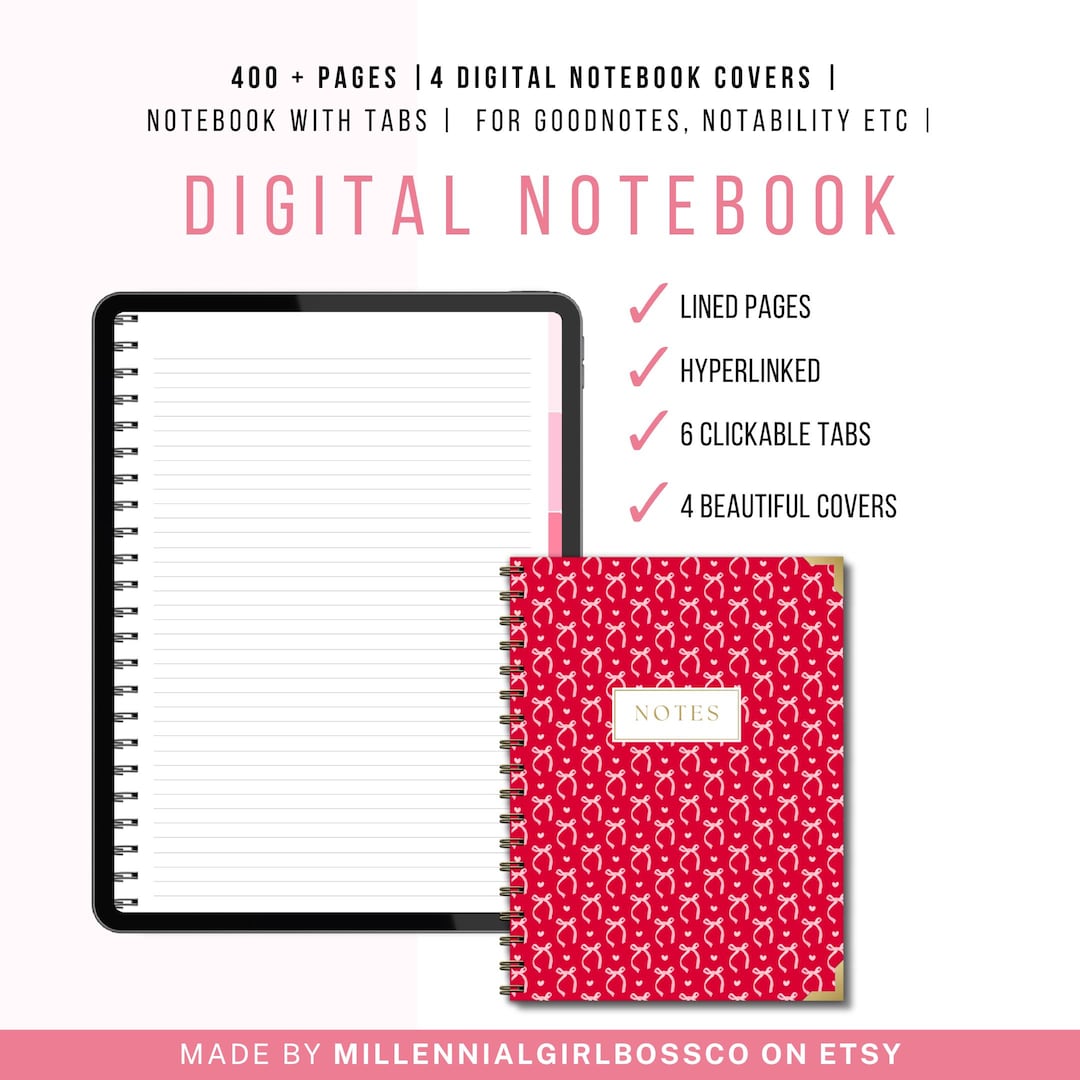 Digital Notebook Student Notebook Pink Notebook With Tabs Coquette ...