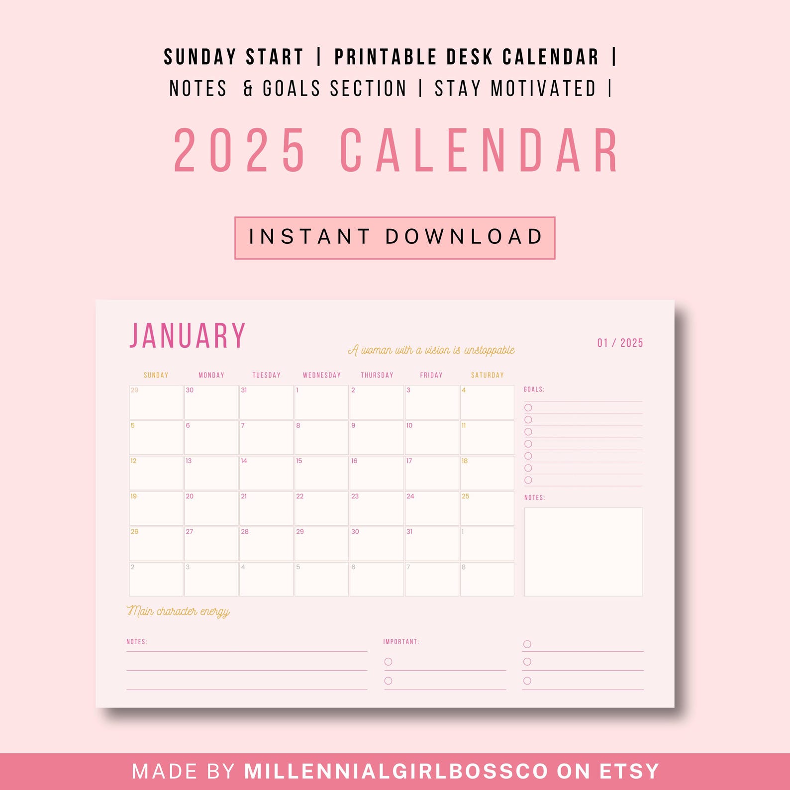 Printable Monthly Calendar 2025 With Notes | Printable Calendar ...