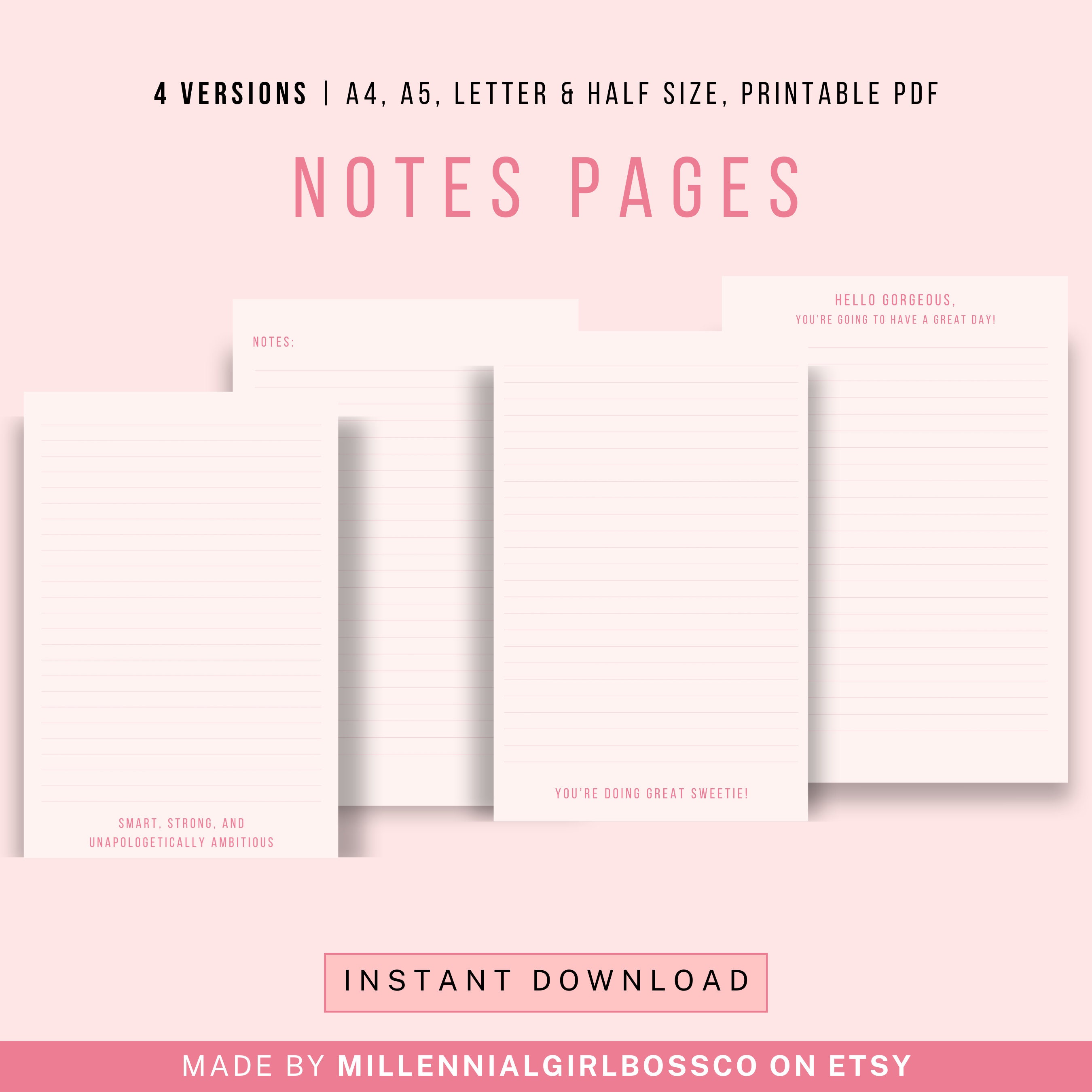 Printable Notes Pages, Writing Paper, Blank Notes, Study Note Template ...