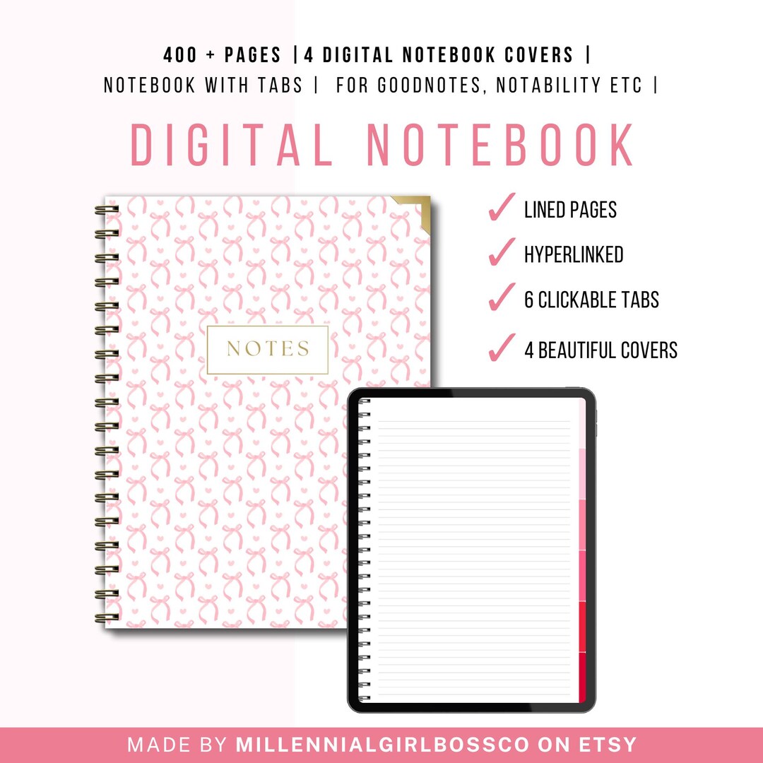 Digital Notebook Student Notebook Planner Pink Notebook With Tabs Girly ...