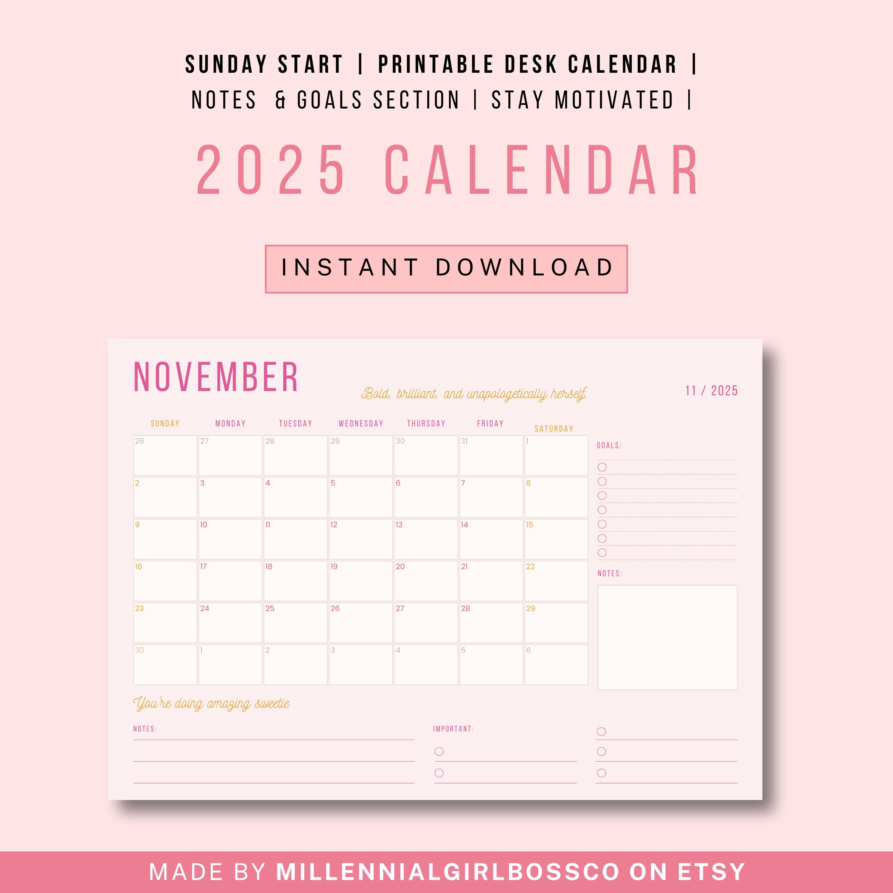Printable Monthly Calendar 2025 With Notes | Printable Calendar ...