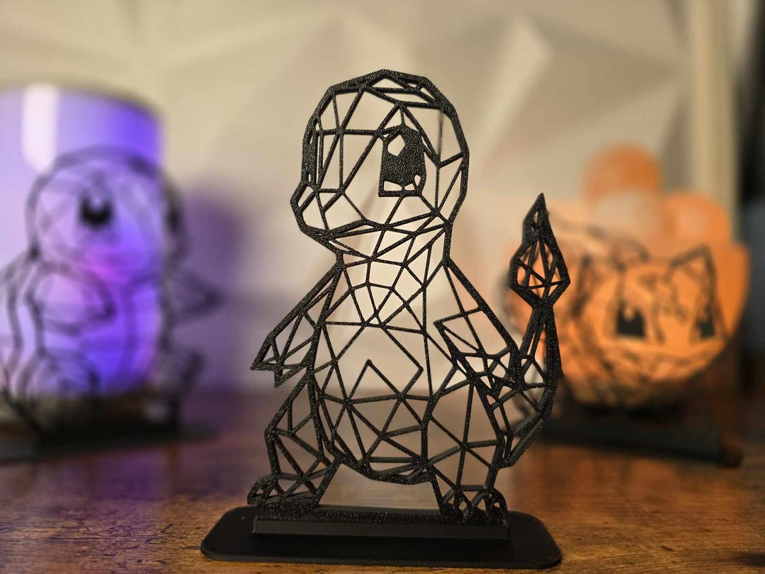 3D Printed Charmander Line Art With Stand - Pokémon Decor - Minimalist ...