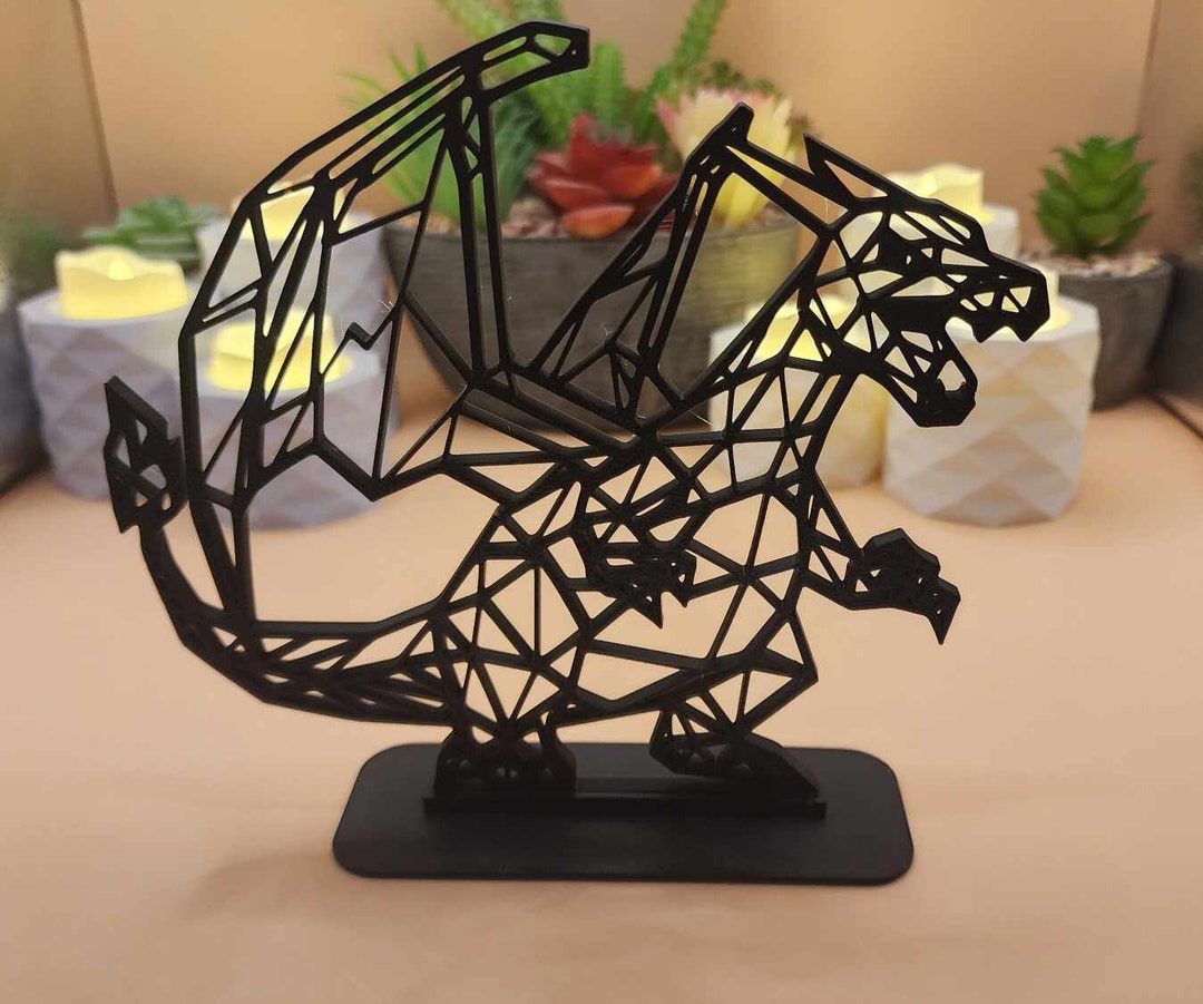 3D Printed Charizard Line Art With Stand - Pokémon Decor - Minimalist ...