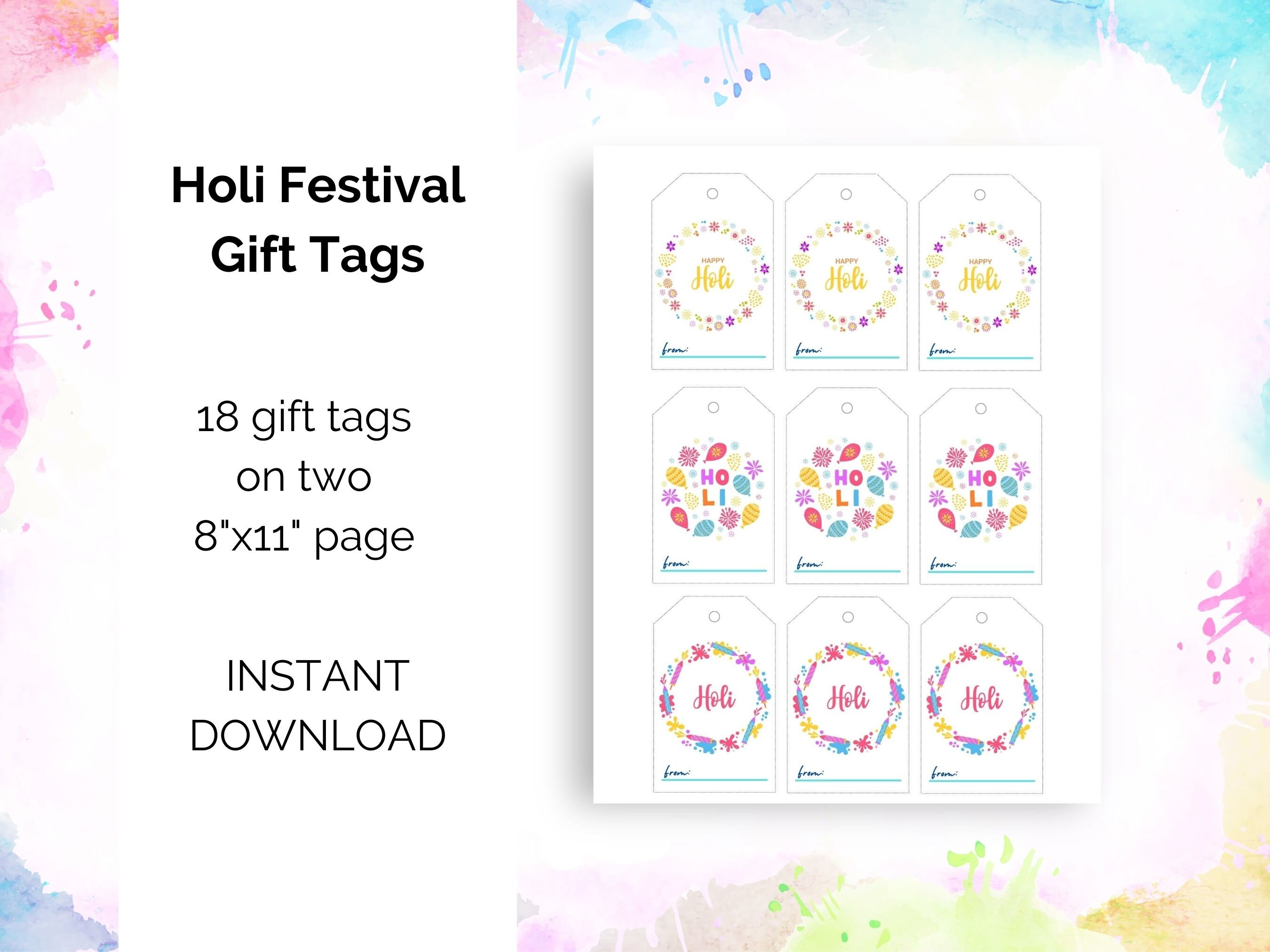 Printable Holi Festival Gift Tags - Etsy