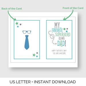 Printable Superhero Father's Day Kid's Card - Etsy