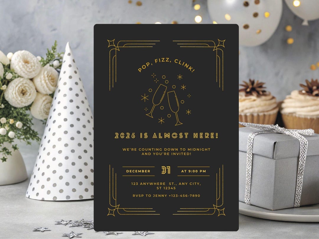 Black Gold 1920s NYE Invitation | Gatsby New Year’s Eve Party ...