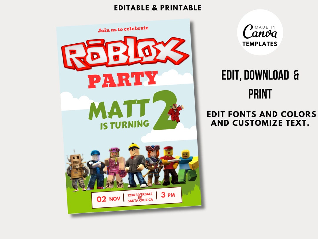 Roblox Party Invitation Template, Editable Canva Design - Etsy