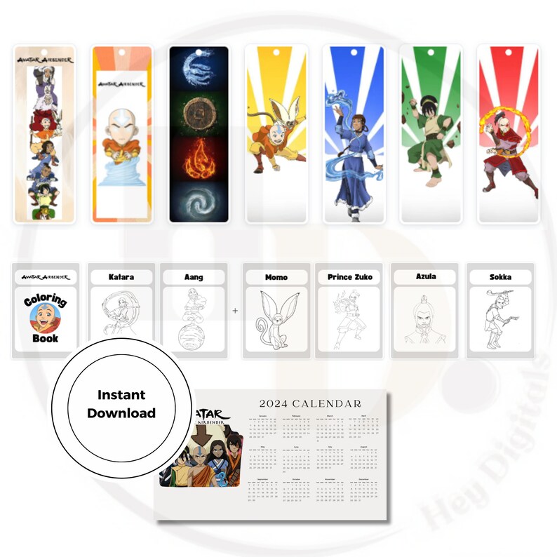 Avatar Anime Printable, Avatar Coloring Book, Bookmark, 2024 Calendar ...