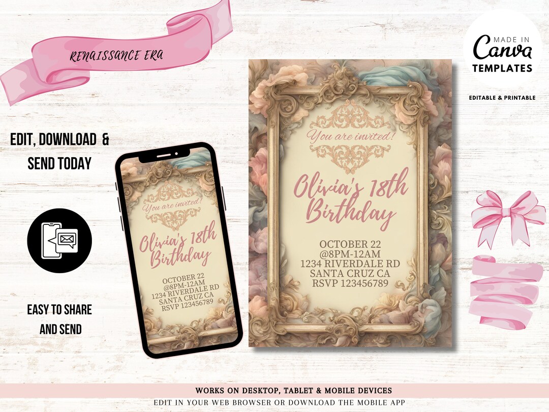 Renaissance Invitation Canva Templates Elegant Canva Designs for Your ...