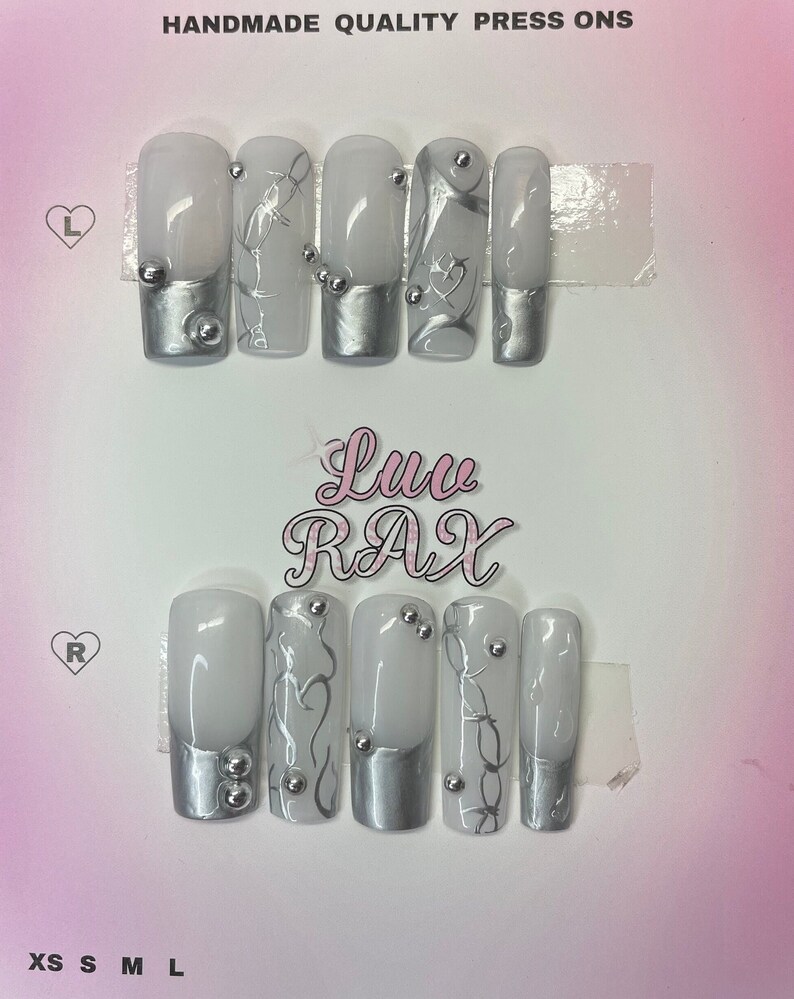 Silver Metal Chrome Press on Setchrome Nailslong Press on Nailsready 2 ...