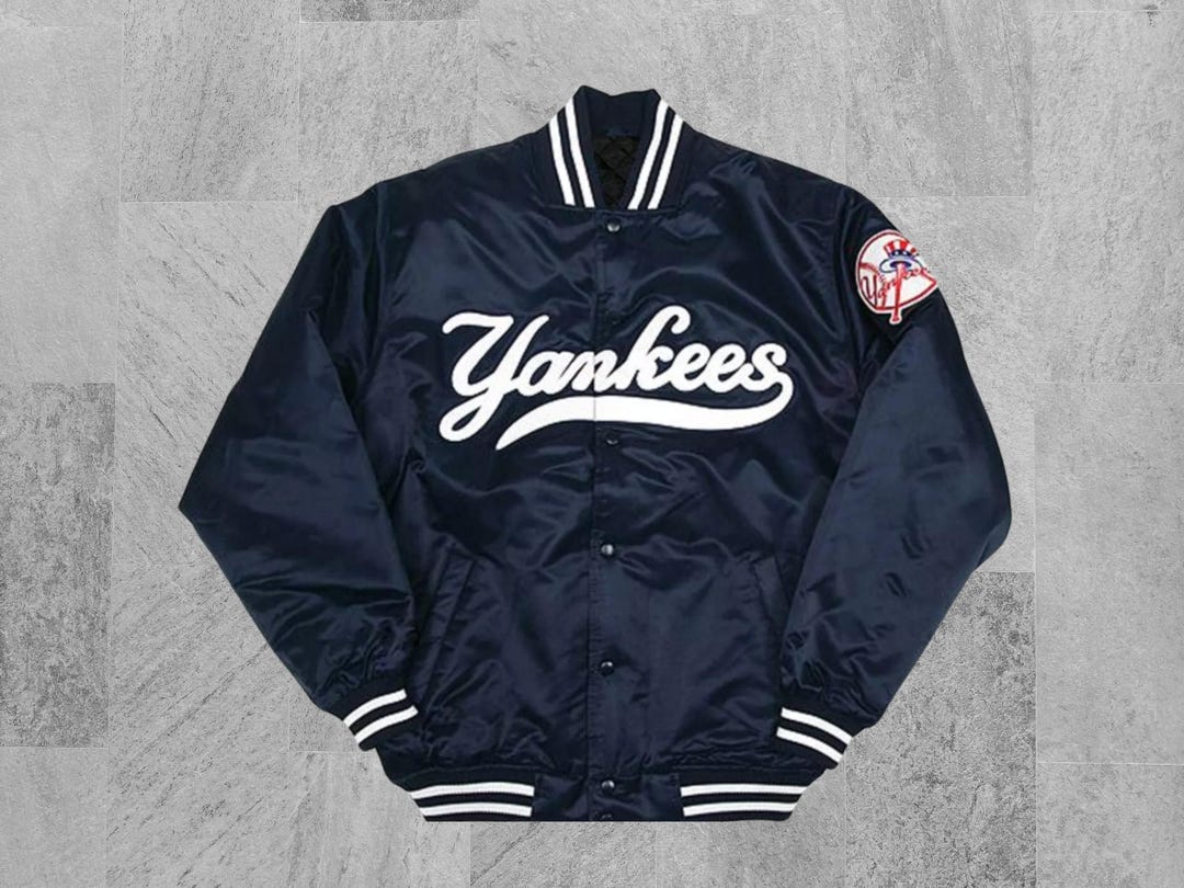 Satin Varsity Jacket MLBB League Newyorkk Yankeess 90s Letterman Blue ...