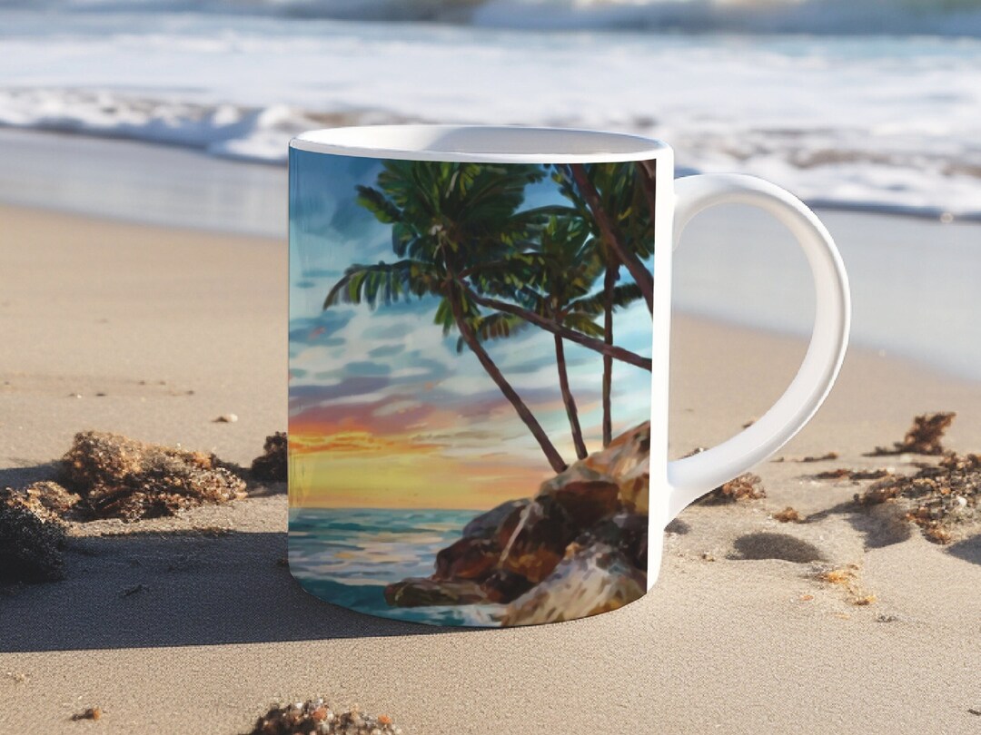 Beach Sunset Coffee Mug; Sand, Sea and Surf Cup; Tropical Themed ...
