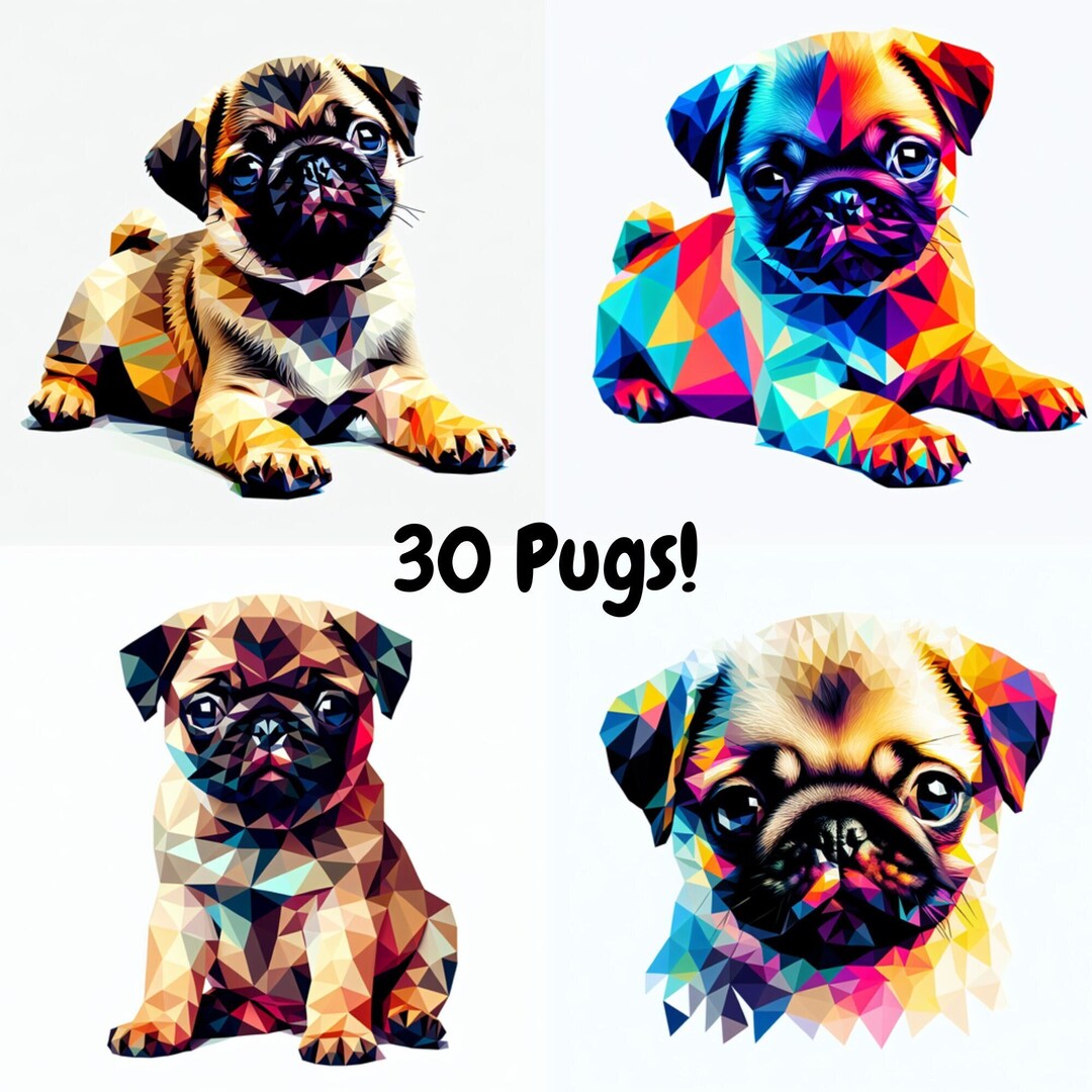30 Technicolor Pug Illustrations! JPG, PNG, and SVG File Formats ...