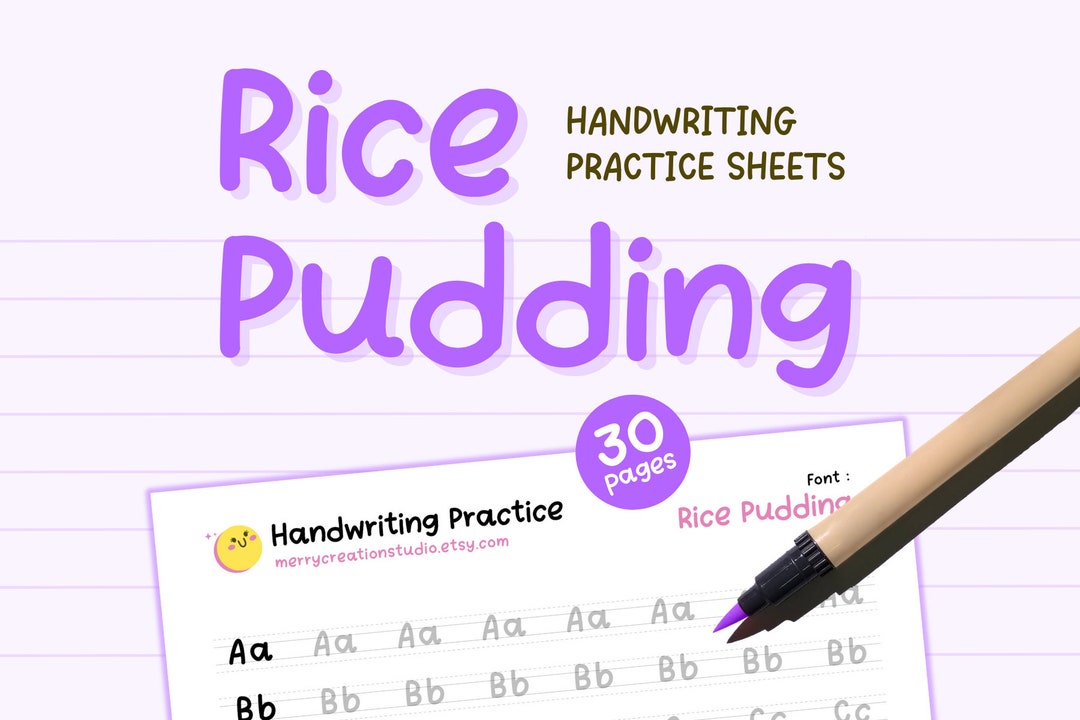 Rice Pudding Cute Handwriting Hand Lettering Sheet Penmanship Practice ...