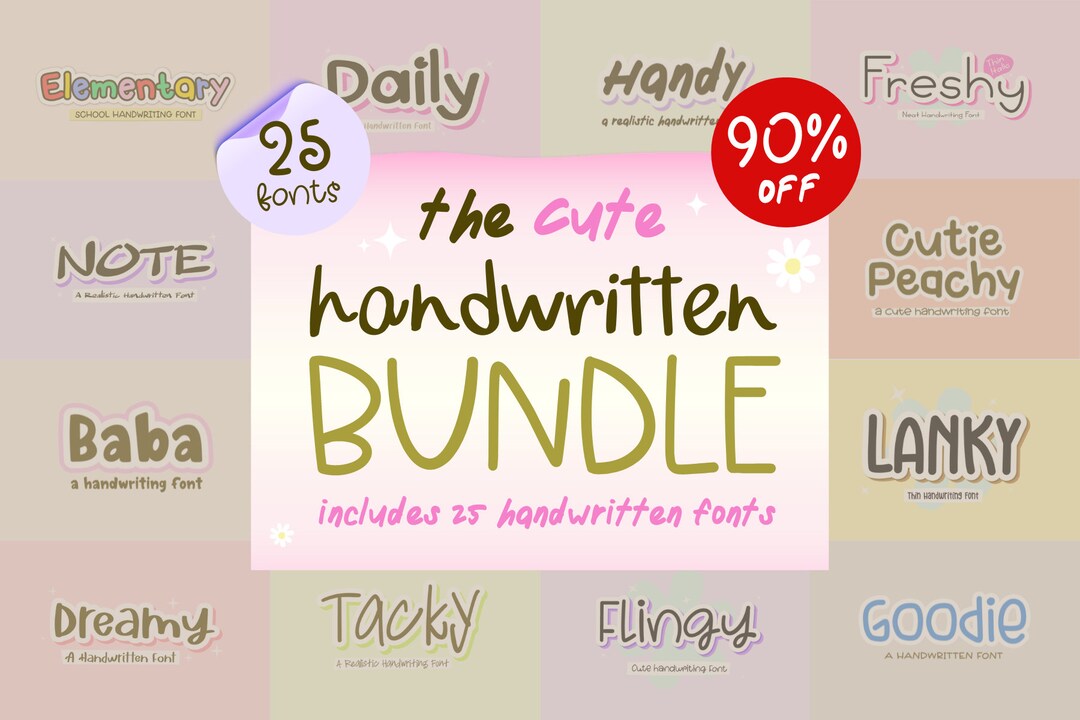 25 Cute Handwritten Font Bundle Cute Hand Lettering Font Goodnotes ...