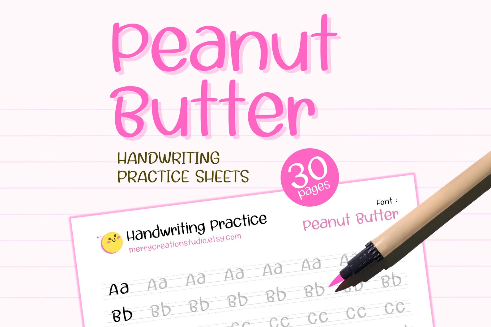 Peanut Butter Cute Handwriting Handlettering Sheet Penmanship Practice ...