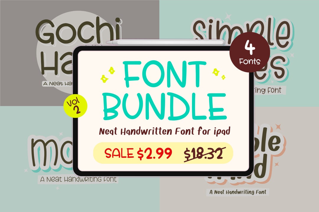 4 Font Bundle Handwritten Font Goodnotes Simple Font Study Digital Note ...
