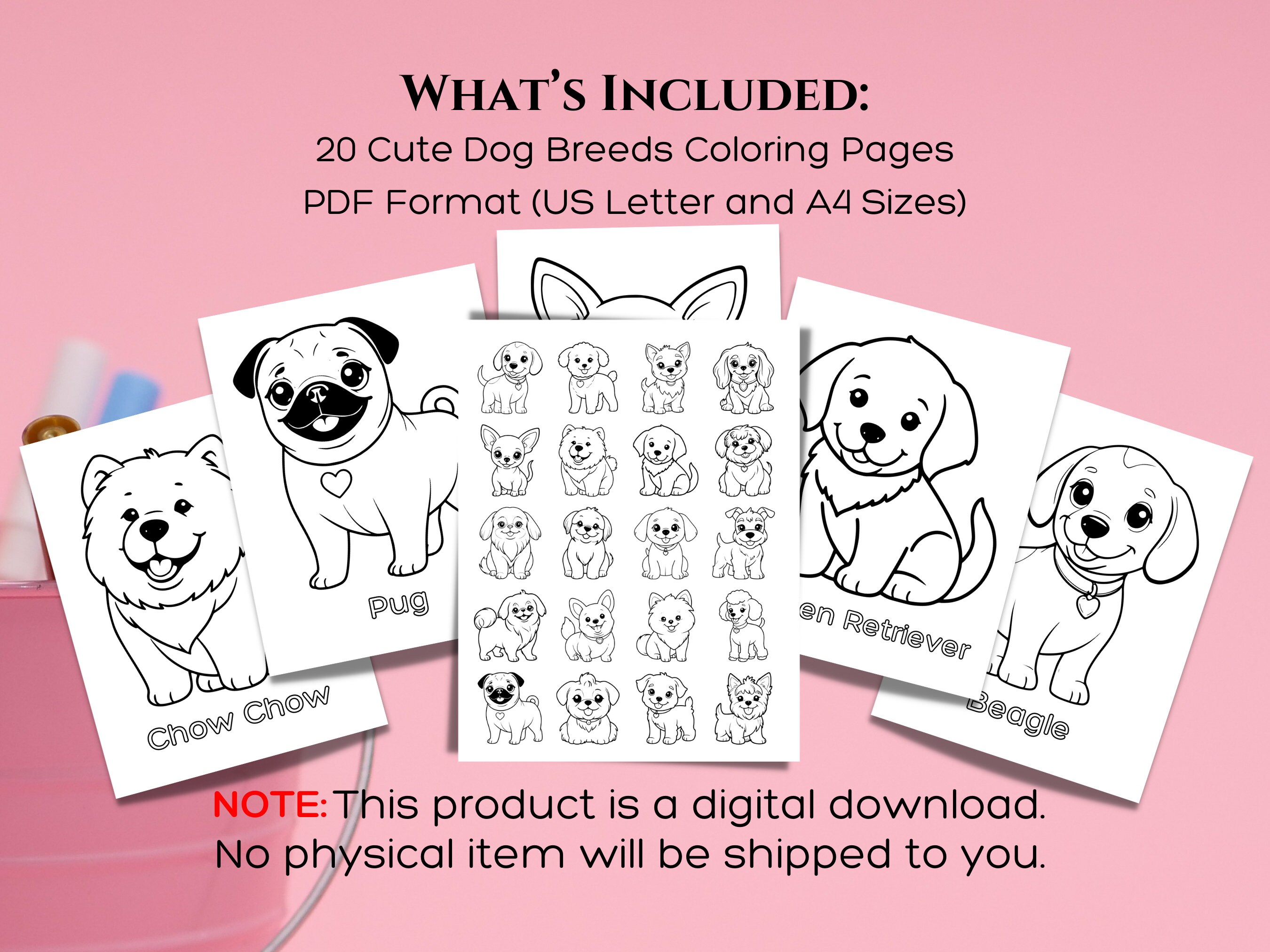 20 Dogs Printable Coloring Pages Kids, Cute Puppy Pages, Printable ...