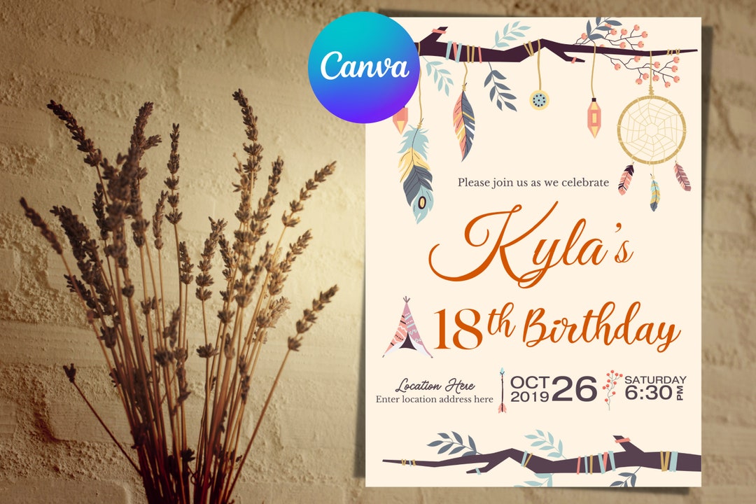 Boho Birthday Invitation Boho Debut 18th Birthday Invitation Digital ...