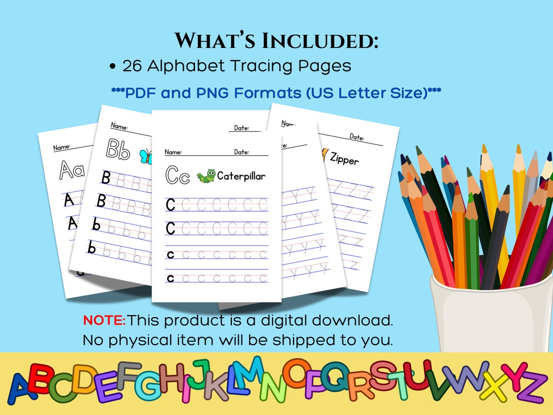 Alphabet Tracing Worksheets, ABC Kids Printable Worksheets, Alphabet ...