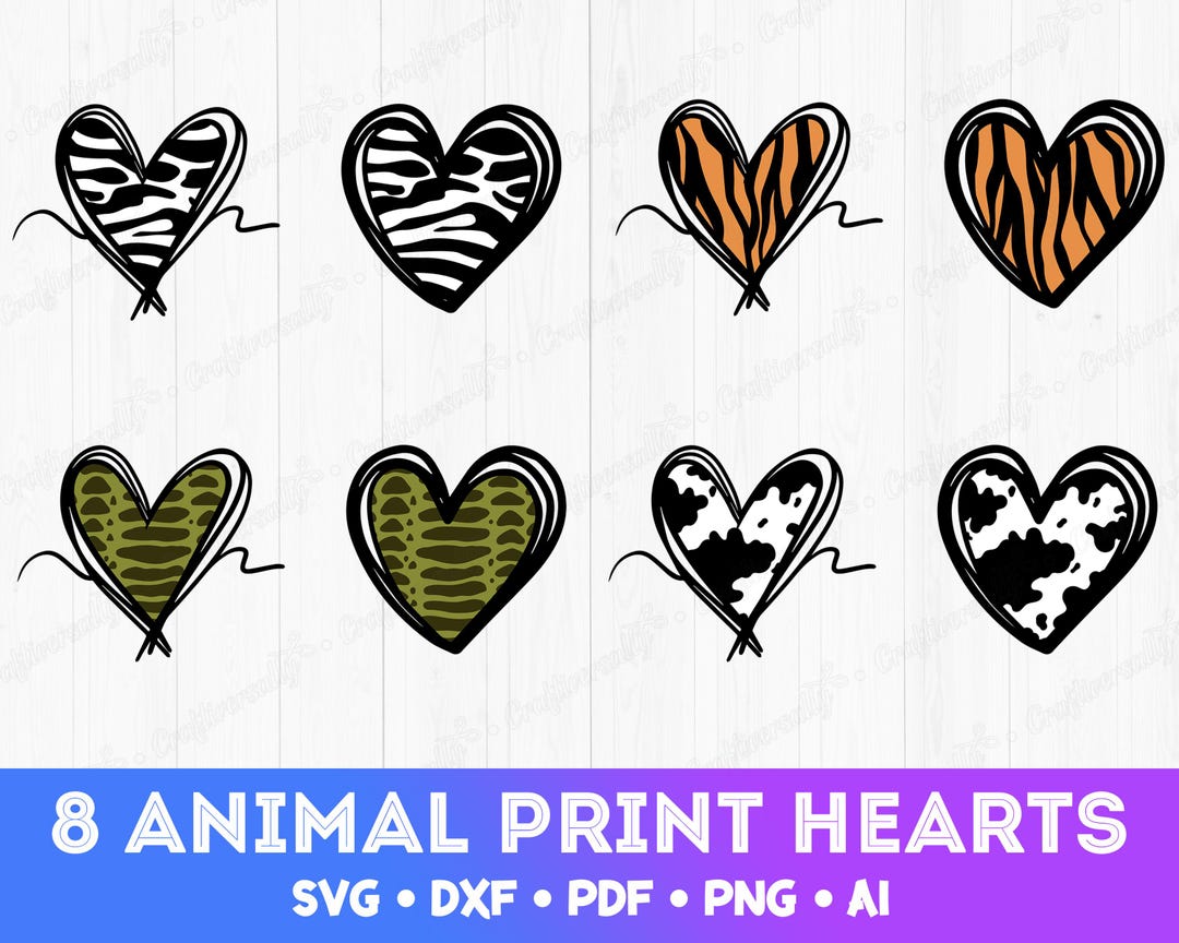 Animal Print Heart SVG Bundle | Tiger, Zebra, Cow (cut Files) - Etsy
