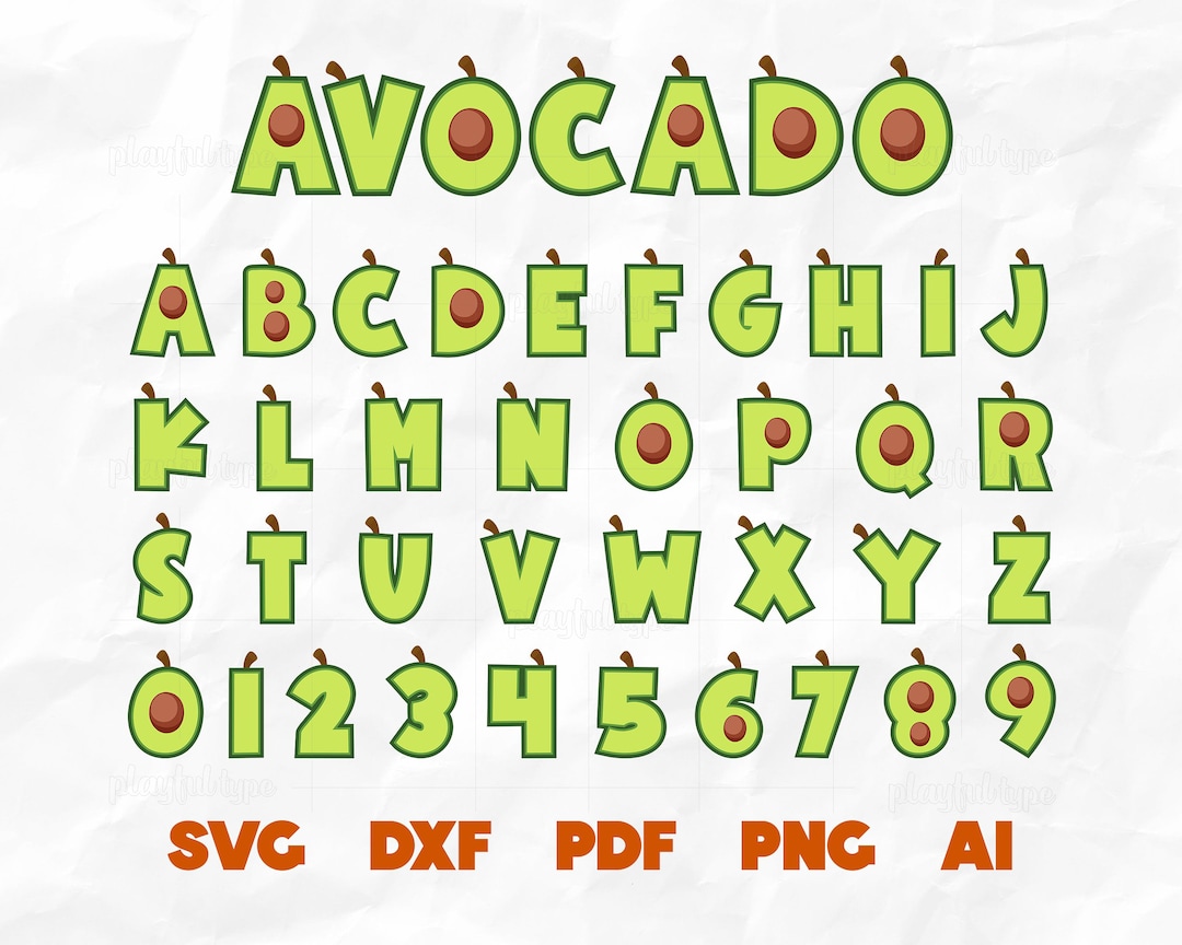 Avocado Alphabet SVG | Avocado Font Svg, Green Avocado Letters and ...