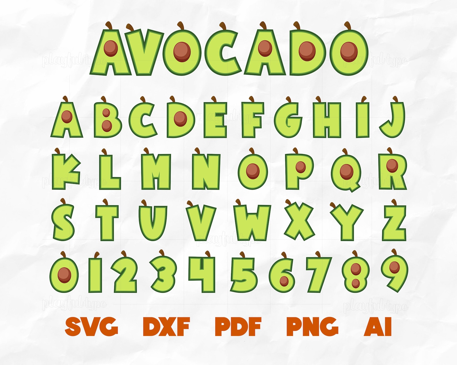 Avocado Alphabet SVG: Green Letters and Numbers (cut Files) - Etsy