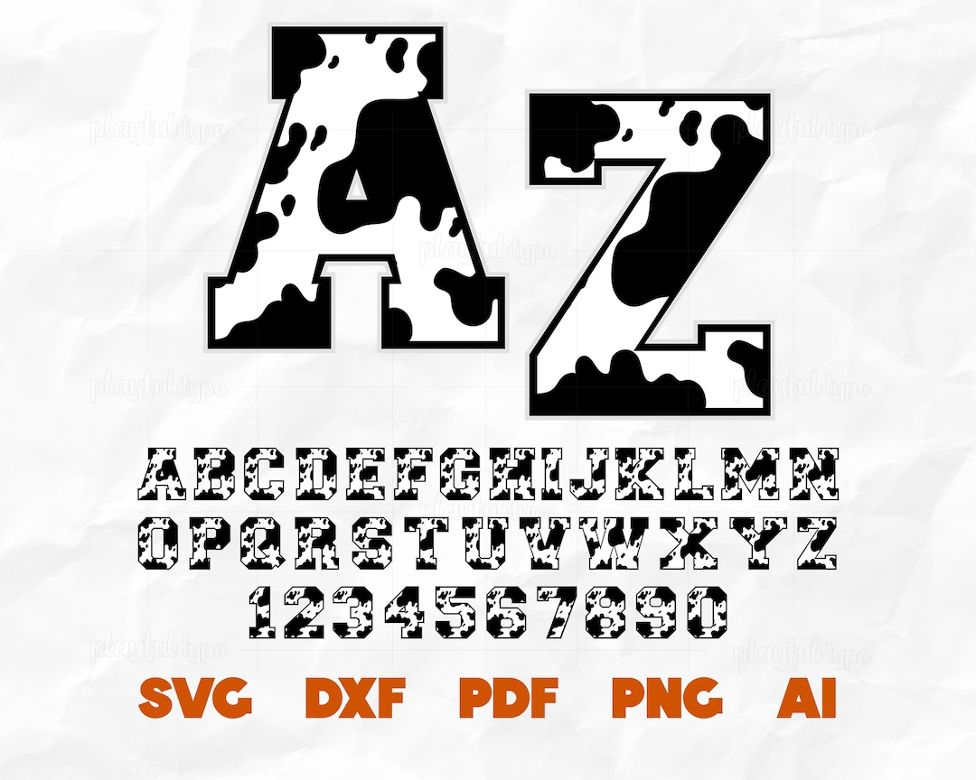 Cow Font SVG | Varsity Farm Animals Letters, Animal Print Alphabet ...