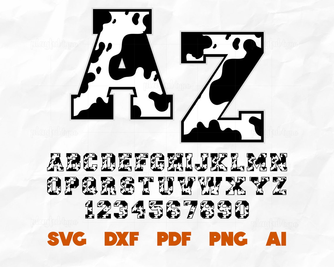 Cow Font SVG Varsity Farm Animals Letters, Animal Print Alphabet ...