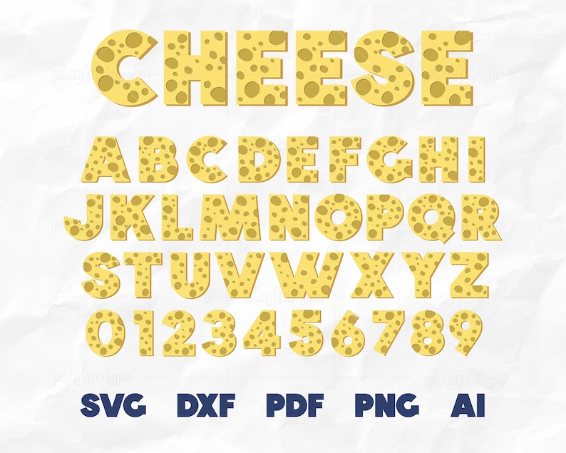 Cheese Font SVG: Alphabet Letters & Numbers Clipart (digital Download ...