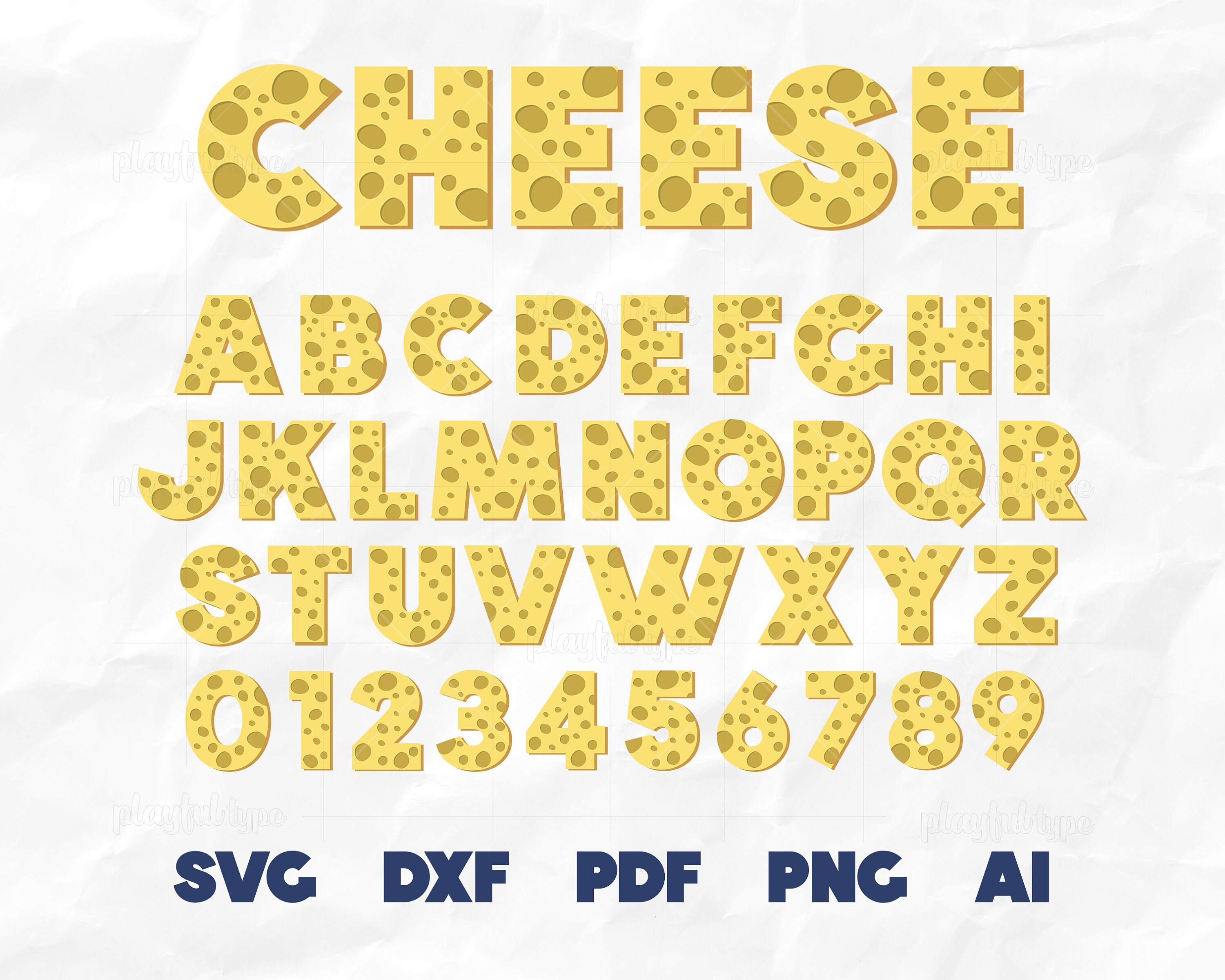 Cheese Font SVG: Alphabet Letters & Numbers Clipart (digital Download ...