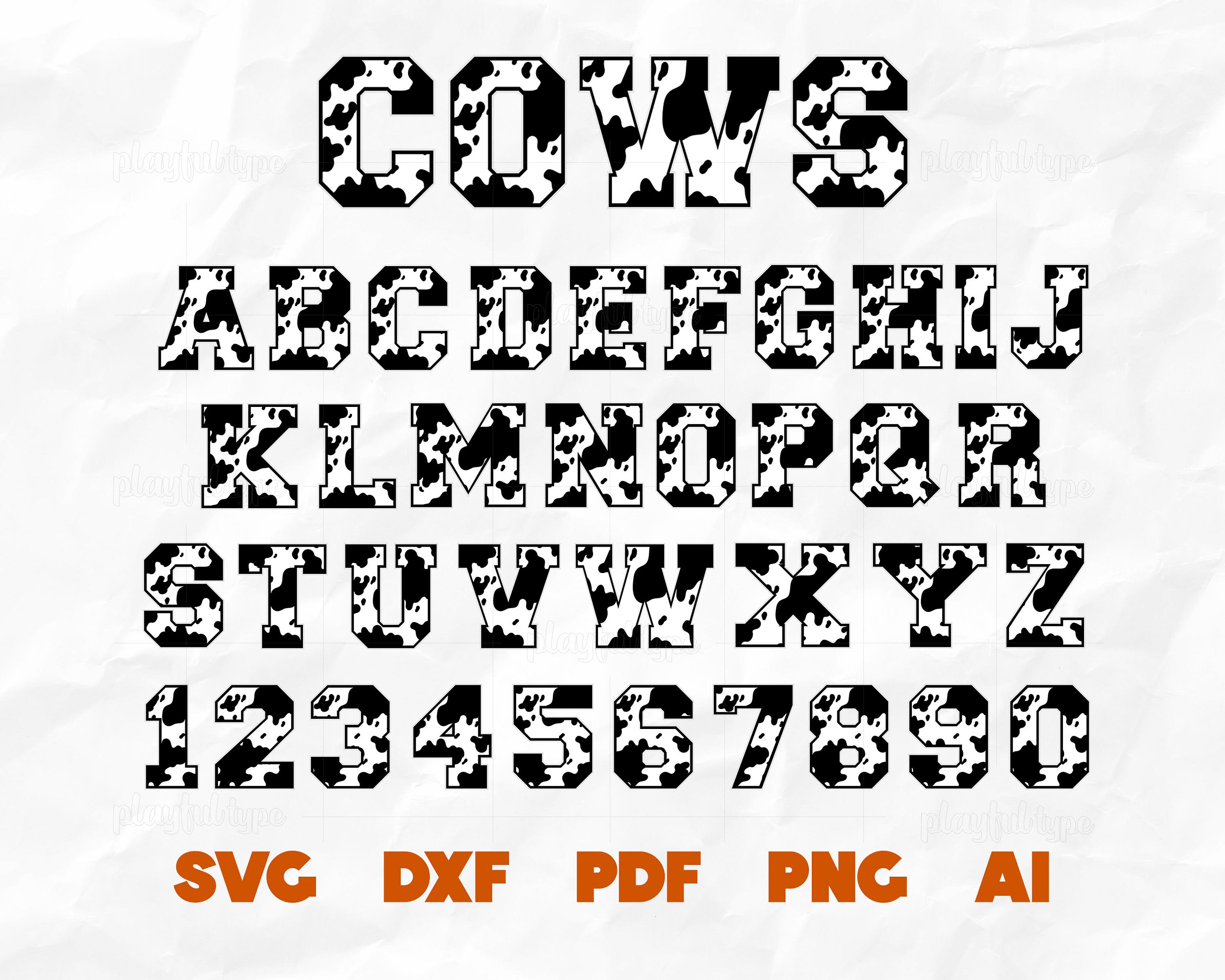 Cow Font SVG | Varsity Farm Animals Letters, Animal Print Alphabet ...