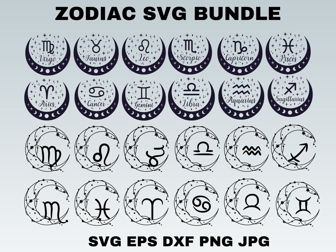 Zodiac Signs SVG Bundle, Horoscope SVG Bundle, Celestial Star Sign SVG ...